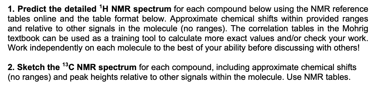 Solved 1. Predict the detailed 1H NMR spectrum for each | Chegg.com