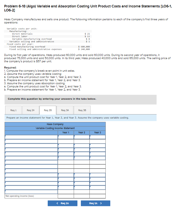 Solved Problem 6-18 (Algo) Variable and Absorption Costing | Chegg.com