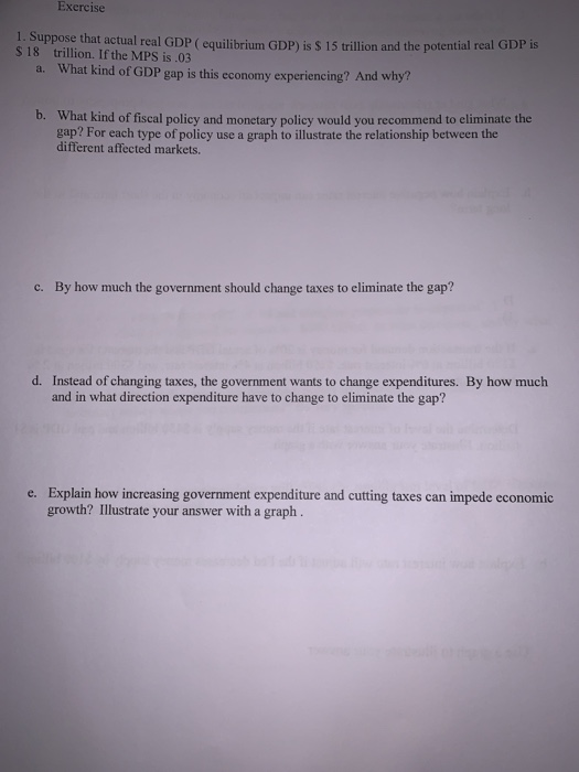 Solved Exercise 1. Suppose that actual real GDP (equilibrium | Chegg.com