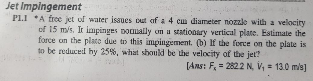 Solved Jet Impingement P1.1 *A free jet of water issues out | Chegg.com