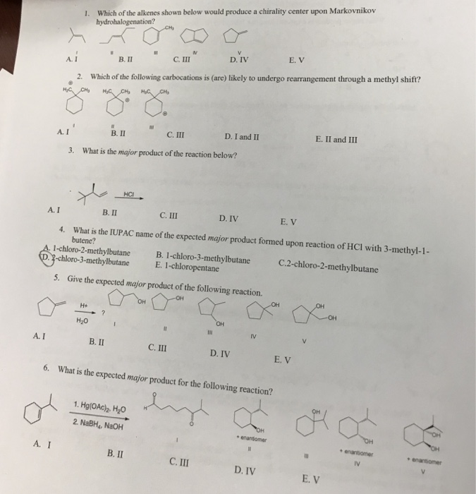 Solved Which of the alkenes shown below would produce a | Chegg.com
