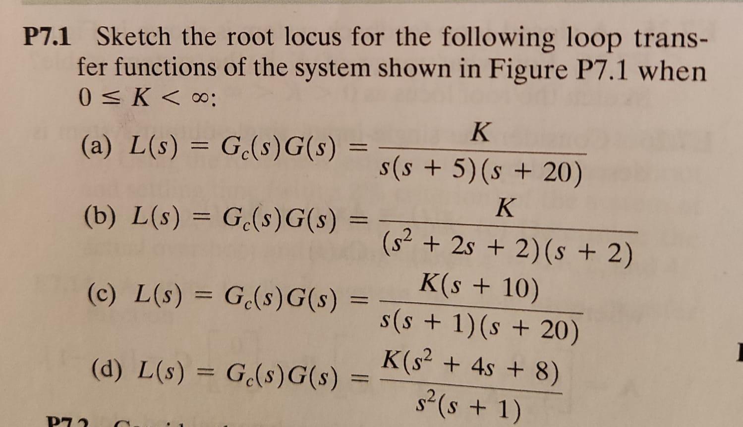 Solved P7.1 Sketch the root locus for the following loop | Chegg.com