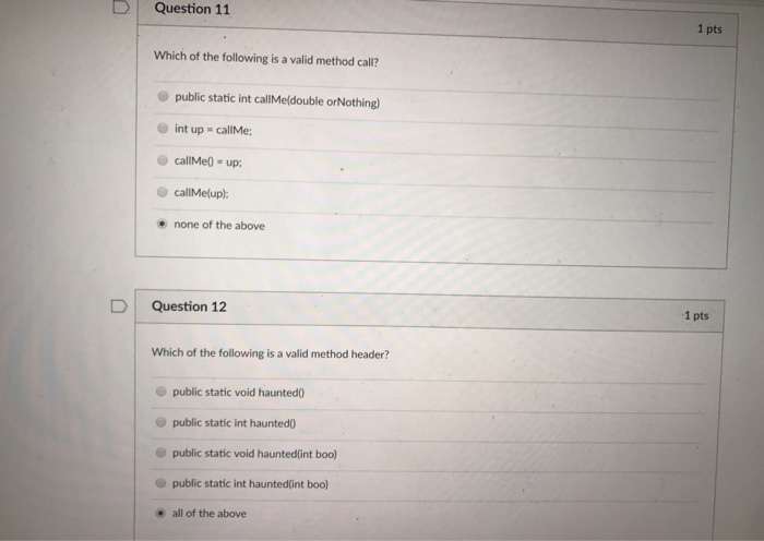 Solved Which of the following is a valid method call? | Chegg.com