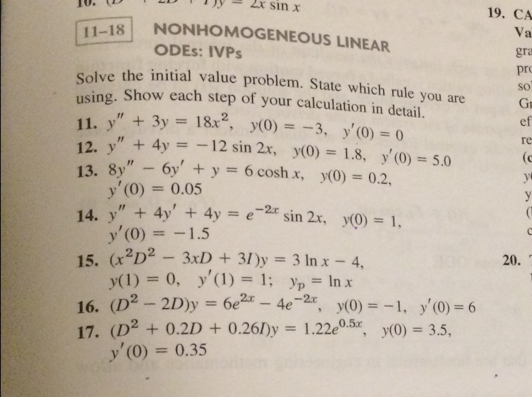 Solved 19. CA Va NONHOMOGENEOUS LINEAR 11-18 gra pr SO ODEs: | Chegg.com