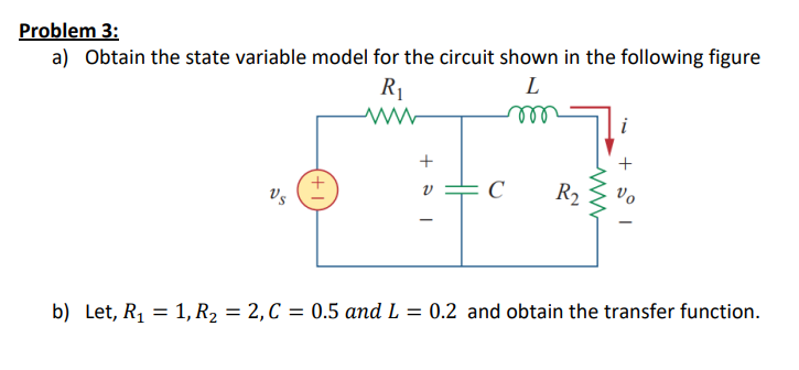 [Solved]: Problem 3: a) Obtain the state variable model for