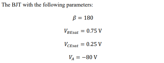 Solved The BJT with the following parameters: | Chegg.com
