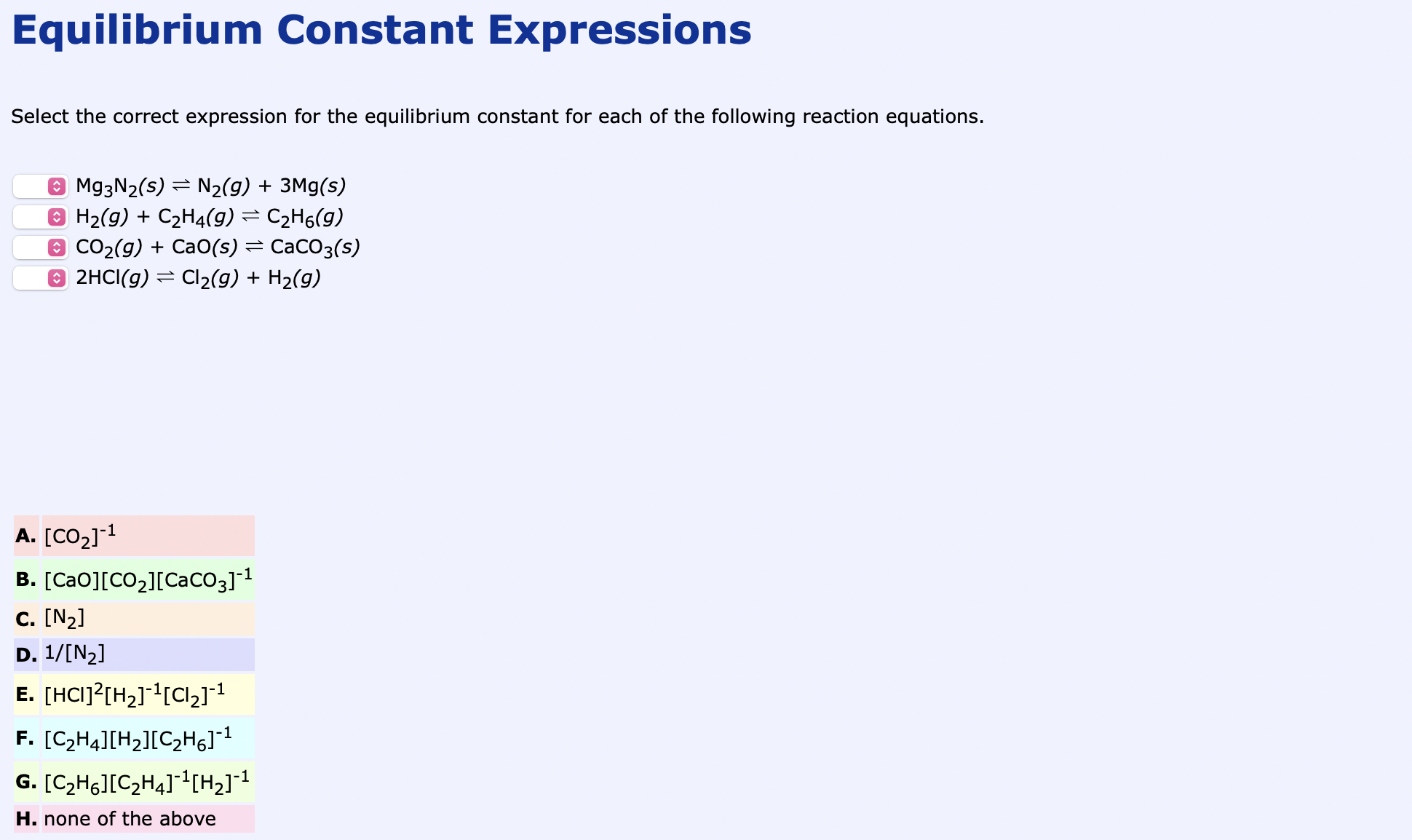 Solved Select the correct expression for the equilibrium | Chegg.com