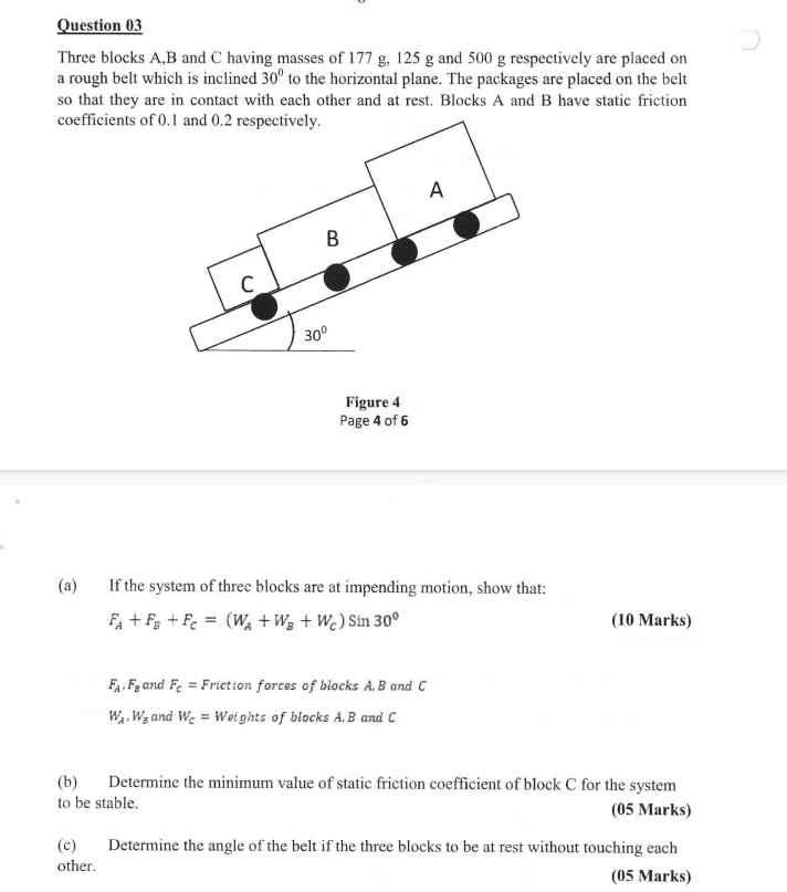 Solved Three blocks A,B and C having masses of 177 g,125 g | Chegg.com