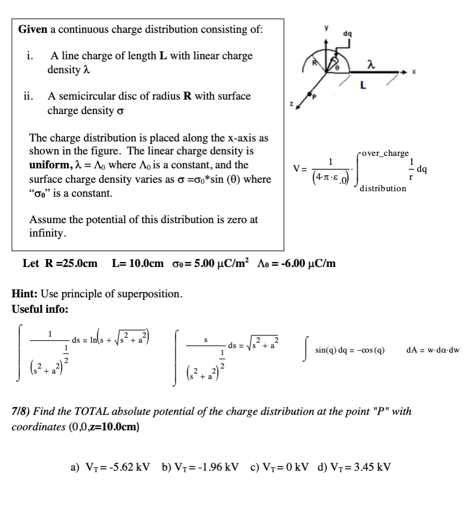 Solved Given a continuous charge distribution consisting of: | Chegg.com