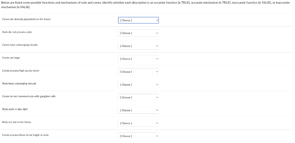 Solved mechanism (is FALSE). Cones are densely populated on | Chegg.com