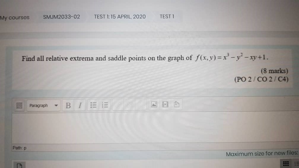 Solved My courses SMJM2033-02 TEST 1:15 APRIL, 2020 TESTI | Chegg.com