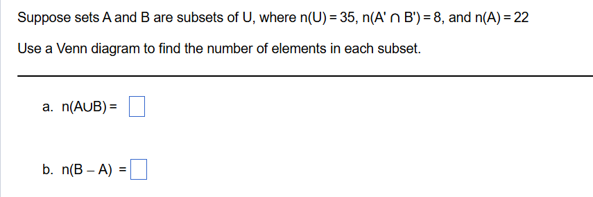 Solved Suppose sets A and B ﻿are subsets of U, ﻿where | Chegg.com