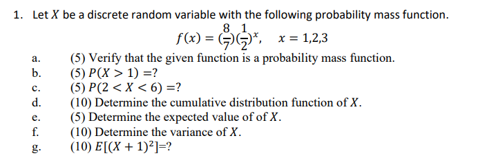 Solved a. 1. Let X be a discrete random variable with the | Chegg.com