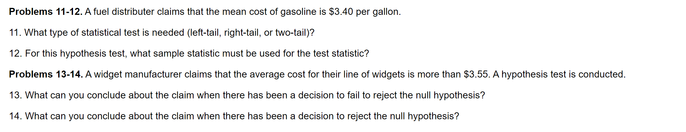 Solved Problems 11-12. A fuel distributer claims that the | Chegg.com