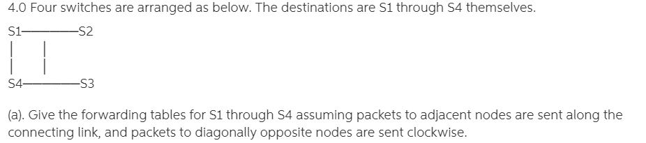 Solved (b) Give the forwarding tables for S1 through S4 | Chegg.com