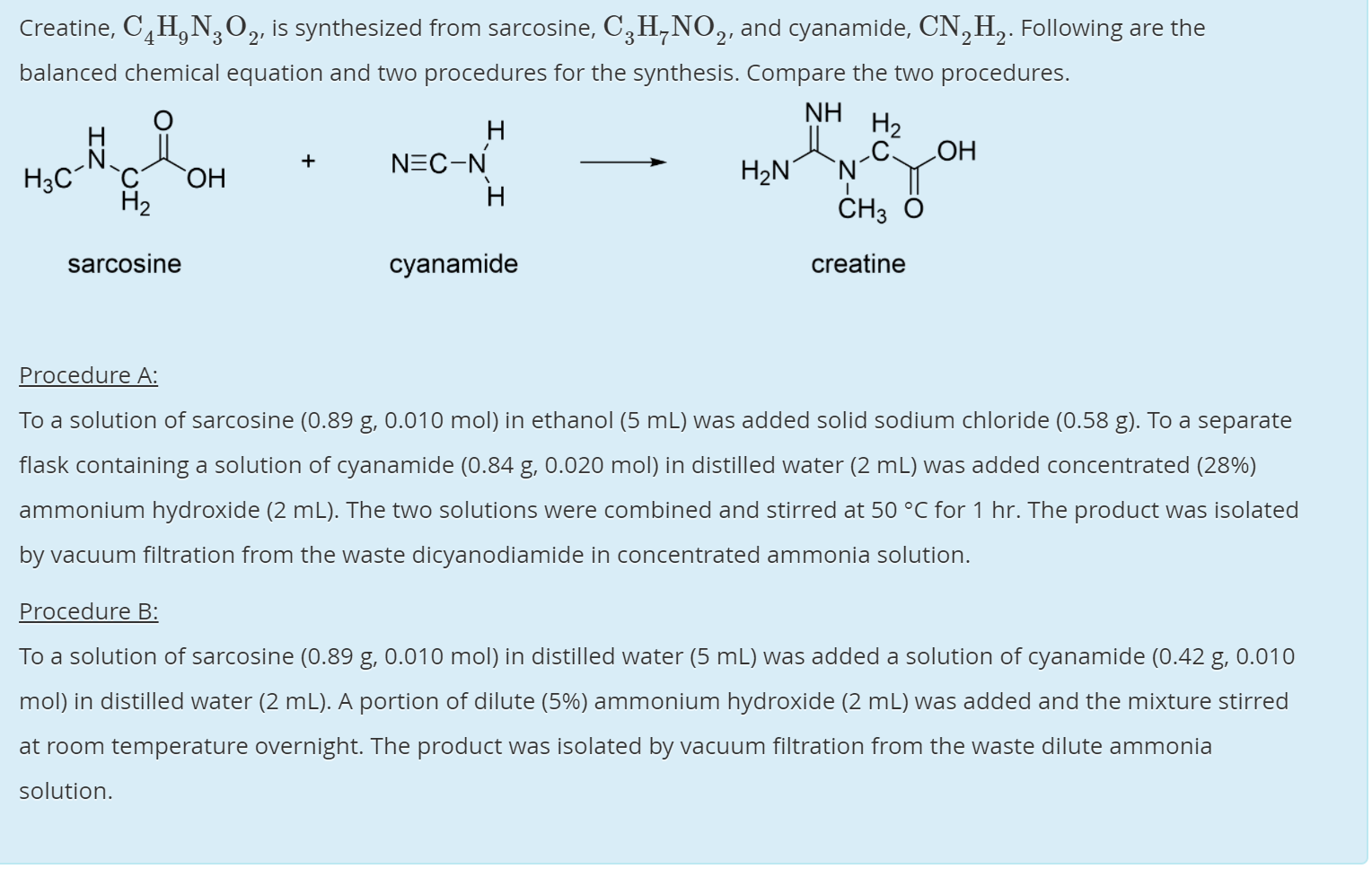 Solved Creatine, C4H,N,O2, is synthesized from sarcosine, | Chegg.com