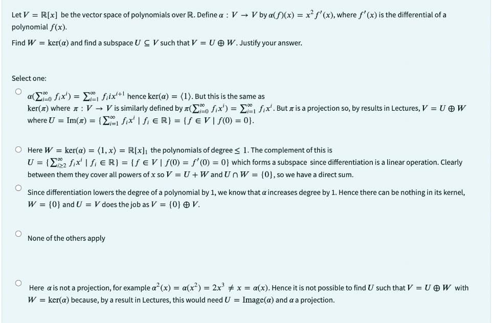 Solved Let V=R[x] be the vector space of polynomials over R. | Chegg.com