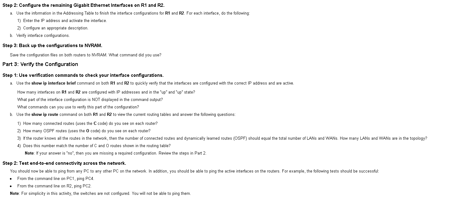 Solved Packet Tracer - Connect a Router to a LAN Addressing | Chegg.com