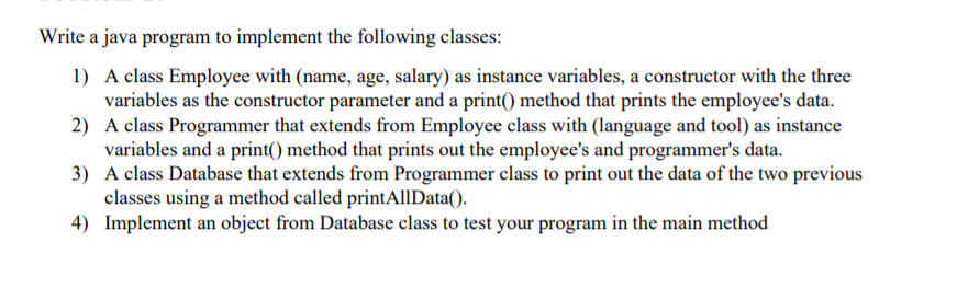 Solved Write A Java Program To Implement The Following 2226