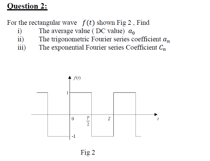 Solved Question 2: For the rectangular wave f(t) shown Fig 2 | Chegg.com