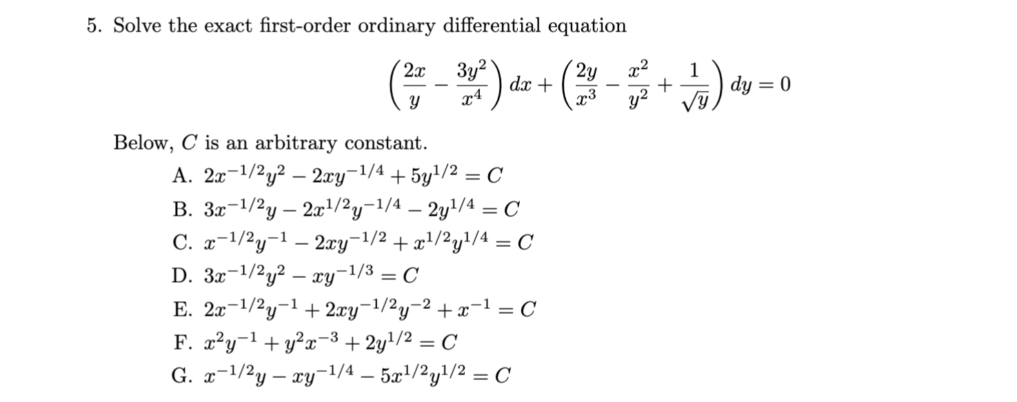 Solved 5 Solve The Exact First Order Ordinary Differential