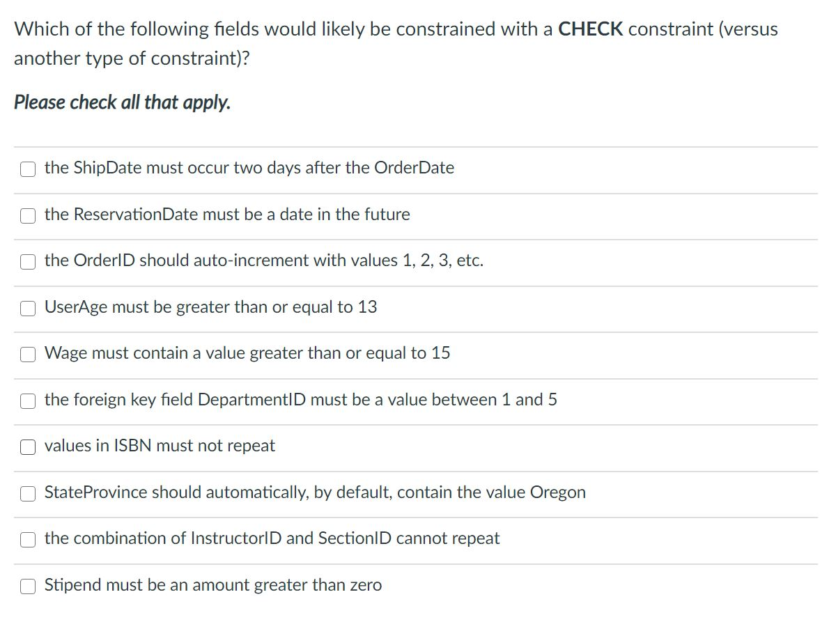 Solved Which of the following fields would likely be | Chegg.com