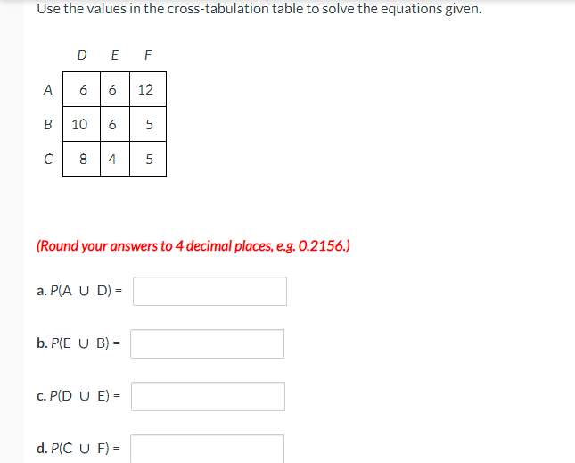 Solved Use the values in the cross-tabulation table to solve | Chegg.com