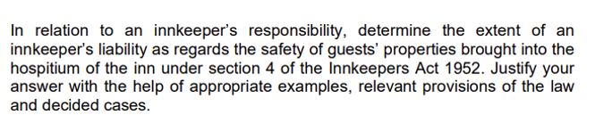Solved In relation to an innkeeper's responsibility, | Chegg.com