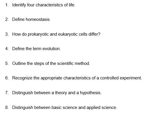 Solved 1. Identify four characteristics of life. 2. Define | Chegg.com