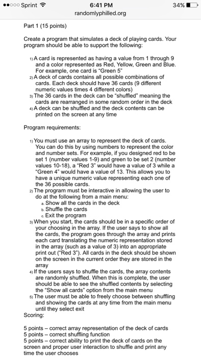 Solved creat a program that simulates a deck of playing | Chegg.com