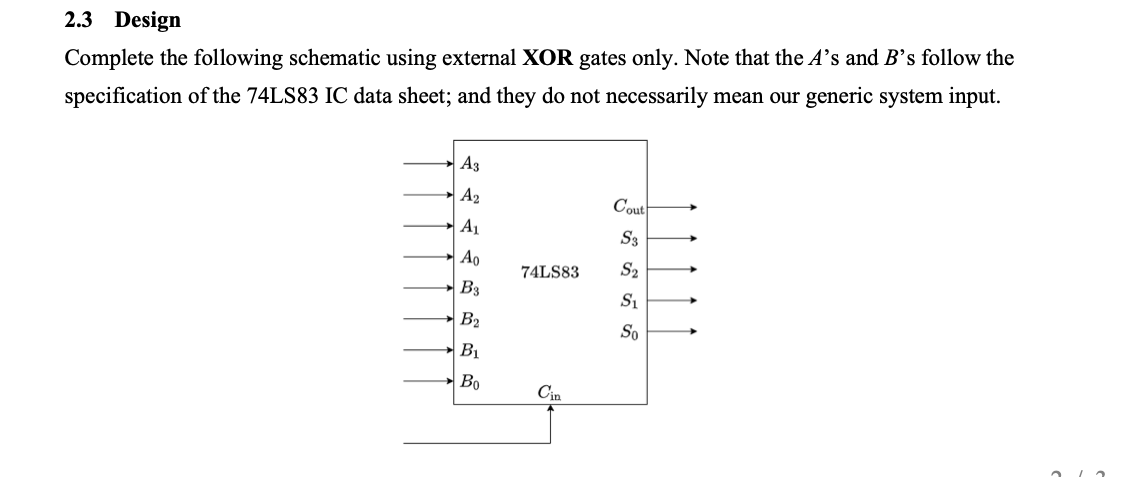 Solved 2.3 Design Complete the following schematic using | Chegg.com