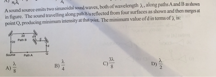 Solved A sound source emits two sinusoidal sound waves, both | Chegg.com