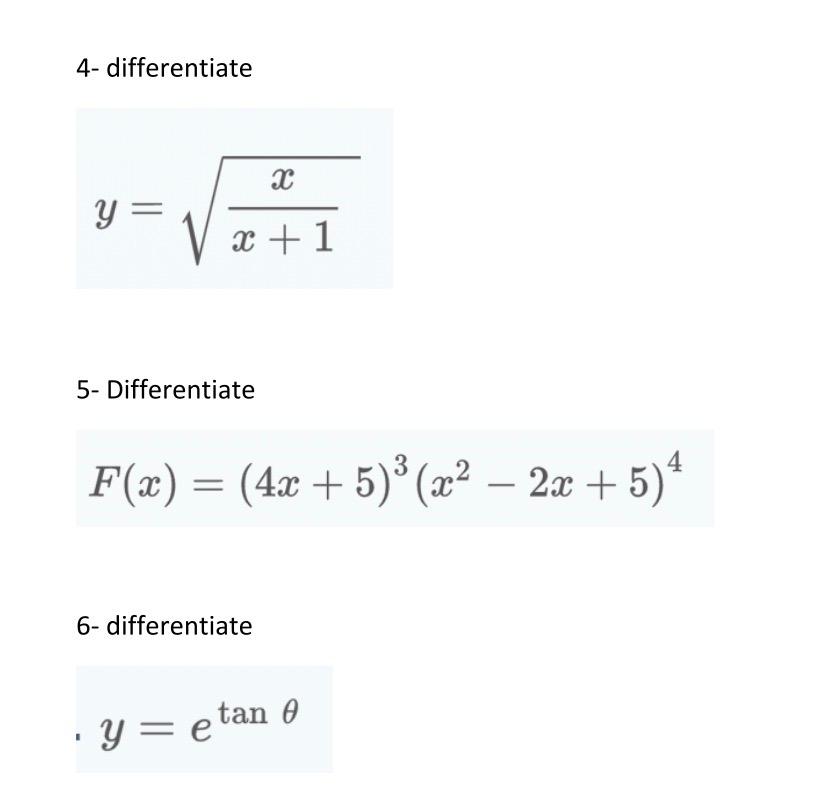 Solved 4- differentiate y=x+1x 5- Differentiate | Chegg.com