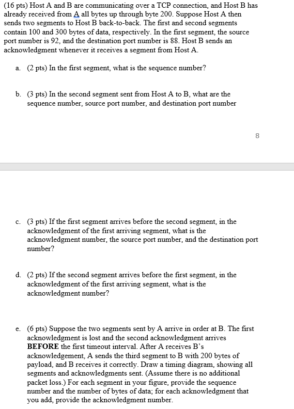 Solved 16 Pts Host A And B Are Communicating Over A Tcp