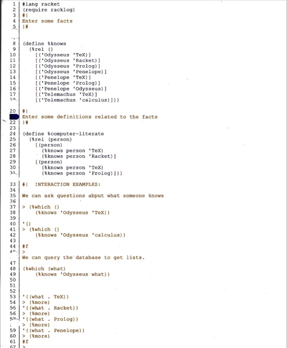 Solved 1 | #1ang racket 2(require racklog) 3181 4 Enter some | Chegg.com