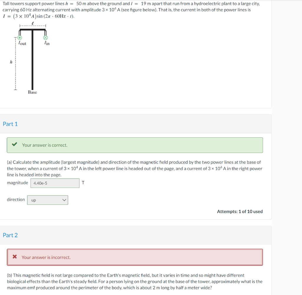 Solved Tall towers support power lines h=50 m above the | Chegg.com