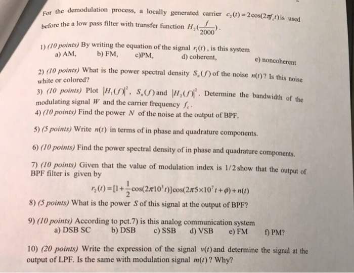 Solved Problem In an analog communication system given | Chegg.com