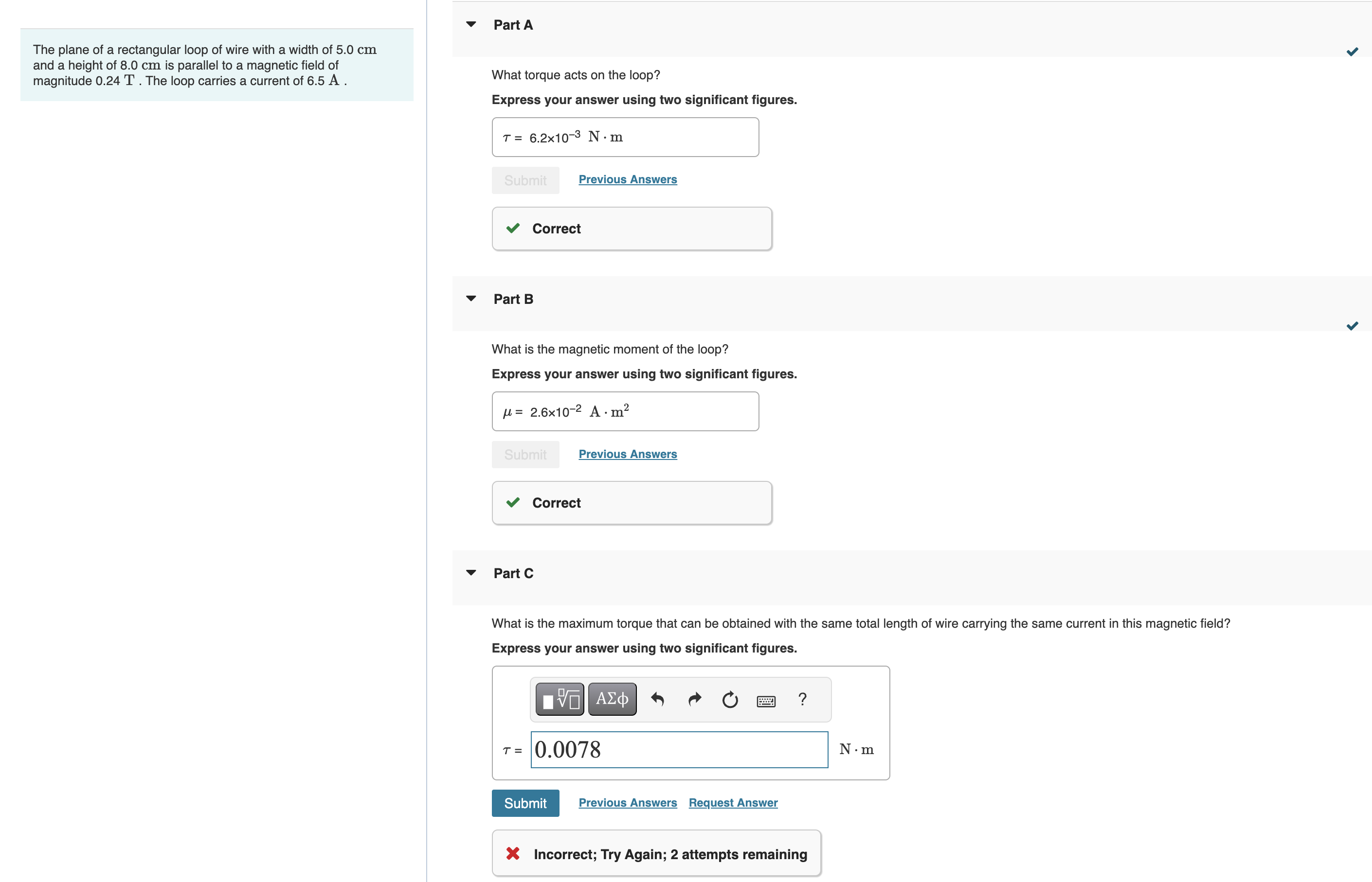 Solved The plane of a rectangular loop of wire with a width | Chegg.com