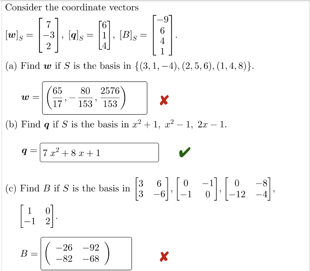 Solved Consider the coordinate vectors | Chegg.com