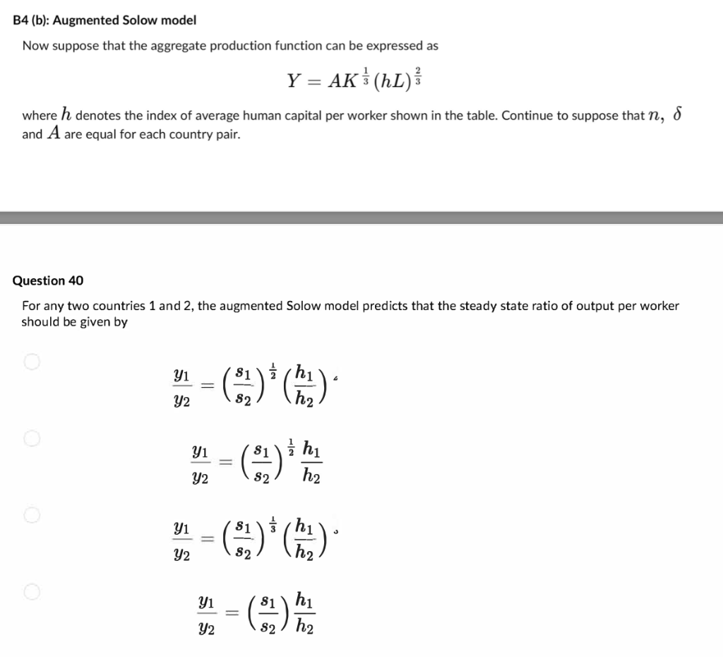 Solved B4 (b): Augmented Solow model Now suppose that the | Chegg.com