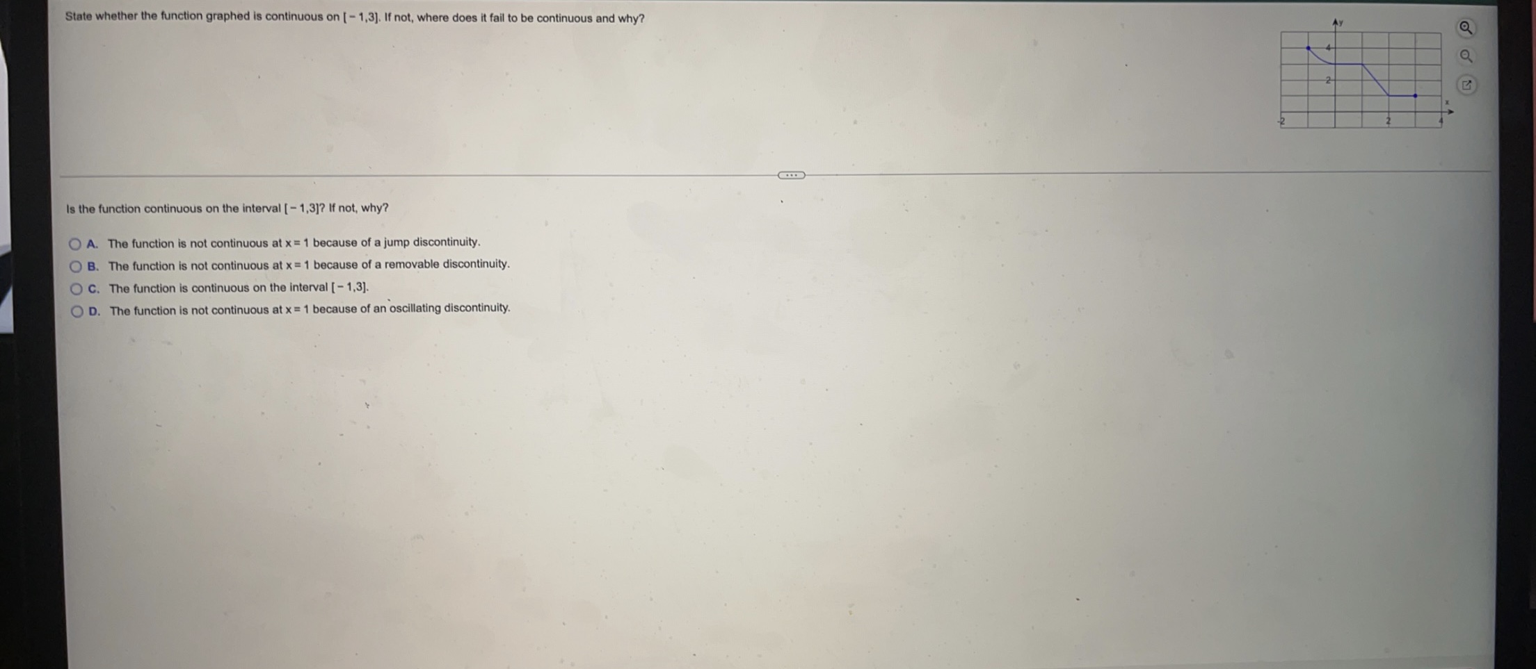 Solved State whether the function graphed is continuous on | Chegg.com