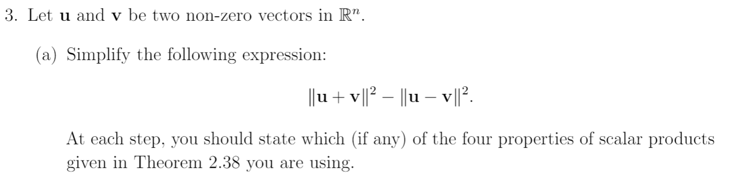 Solved 3. Let u and y be two non-zero vectors in R”. (a) | Chegg.com