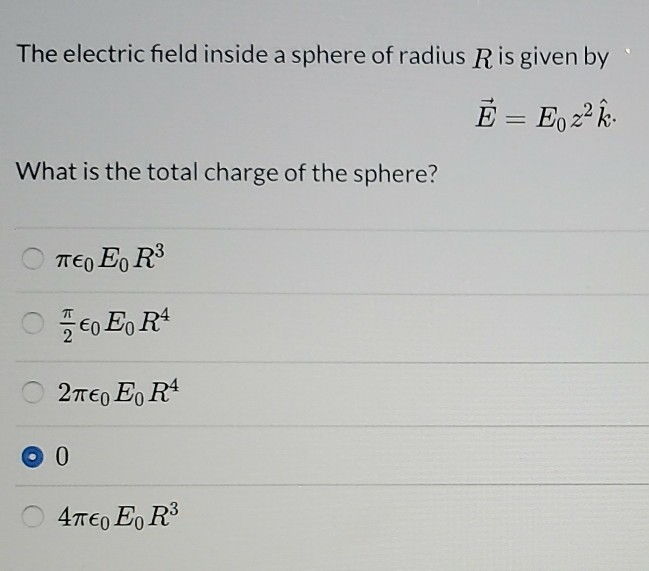 Solved The electric field inside a sphere of radius R is | Chegg.com
