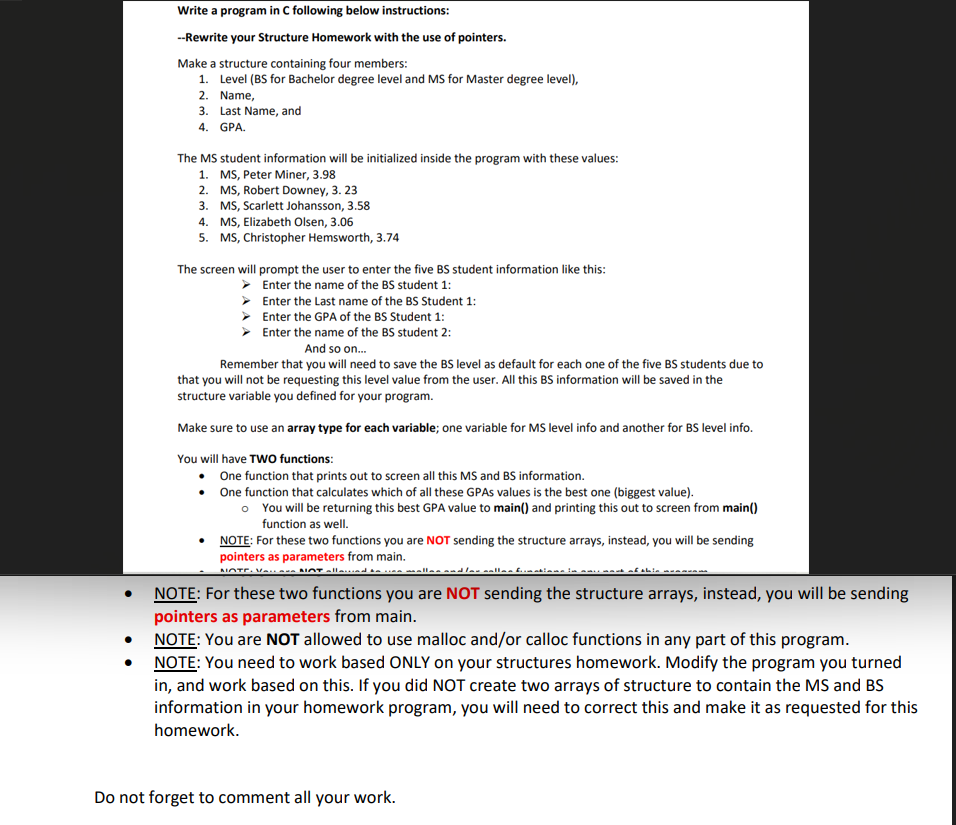 Solved Make a structure containing four members: 1. Level | Chegg.com