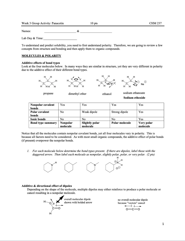 Solved Week 3 Group Activity: Panacetin 10 pts CHM 237 | Chegg.com