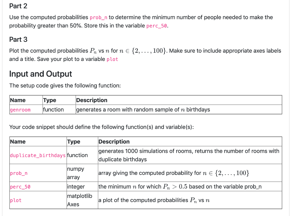 Solved Problem Setup The birthday problem is a famous | Chegg.com