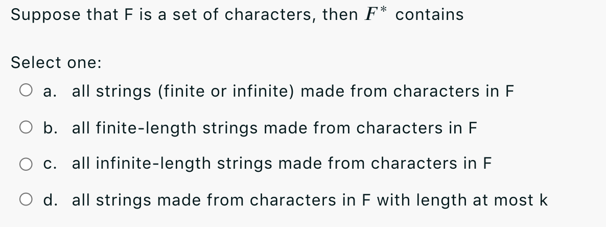 Solved Suppose that F is a set of characters, then F* | Chegg.com