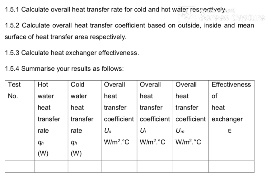 given 1.5.1 Calculate overall heat transfer rate for | Chegg.com