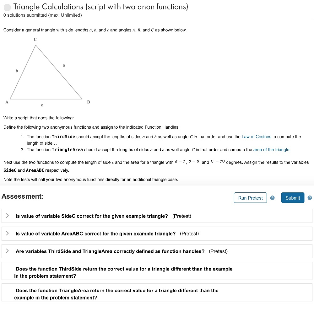 Solved Triangle Calculations (script with two anon | Chegg.com