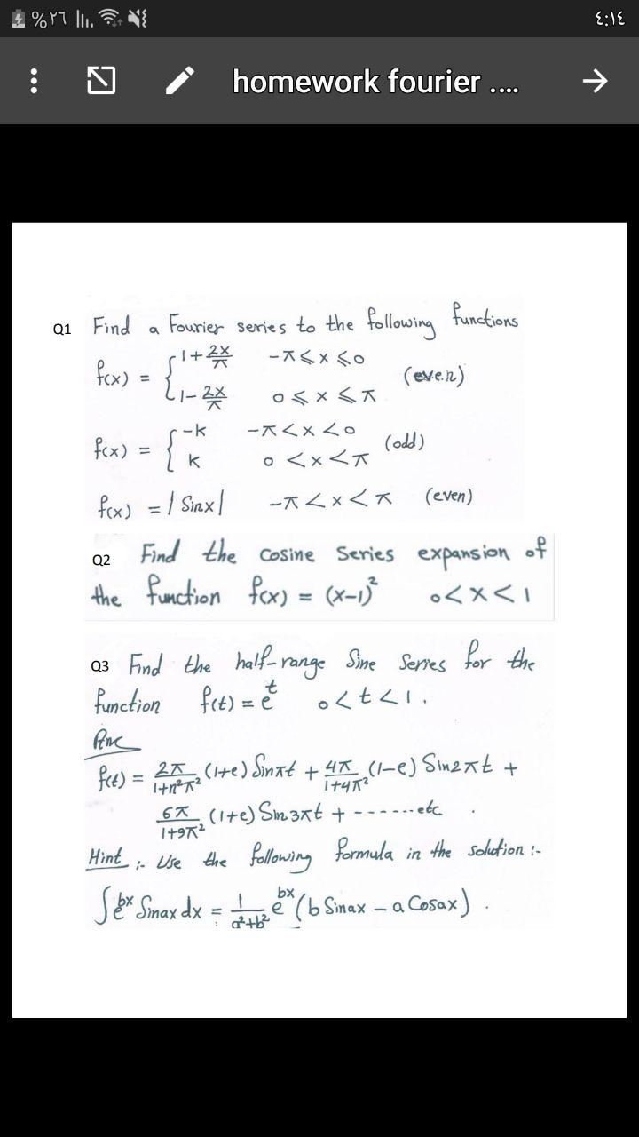 Solved %97 II. E:1E homework fourier .... а -XXX So -T | Chegg.com